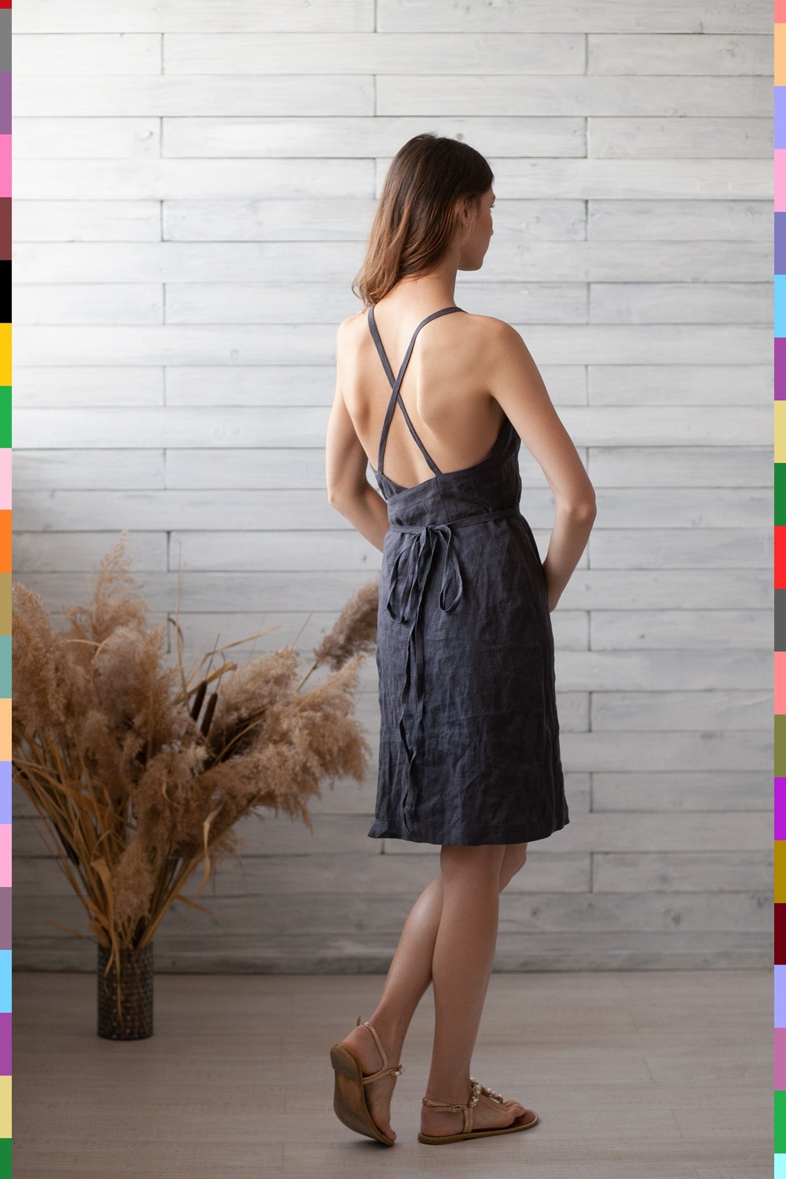 Grey Linen Dress. Wrap Flax Dress. Summer Linen Tunic. Cross | Etsy