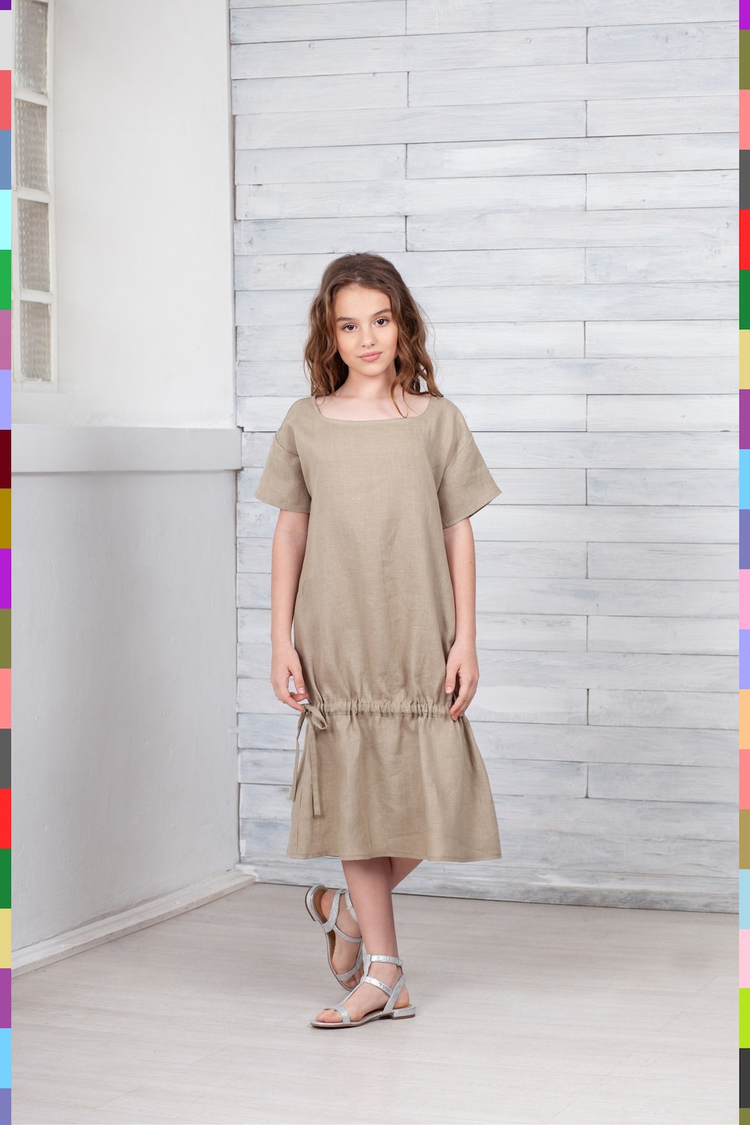 Natural Kids Dress. Birthday Kids Dress. Gown With Drawstring. Peasant ...