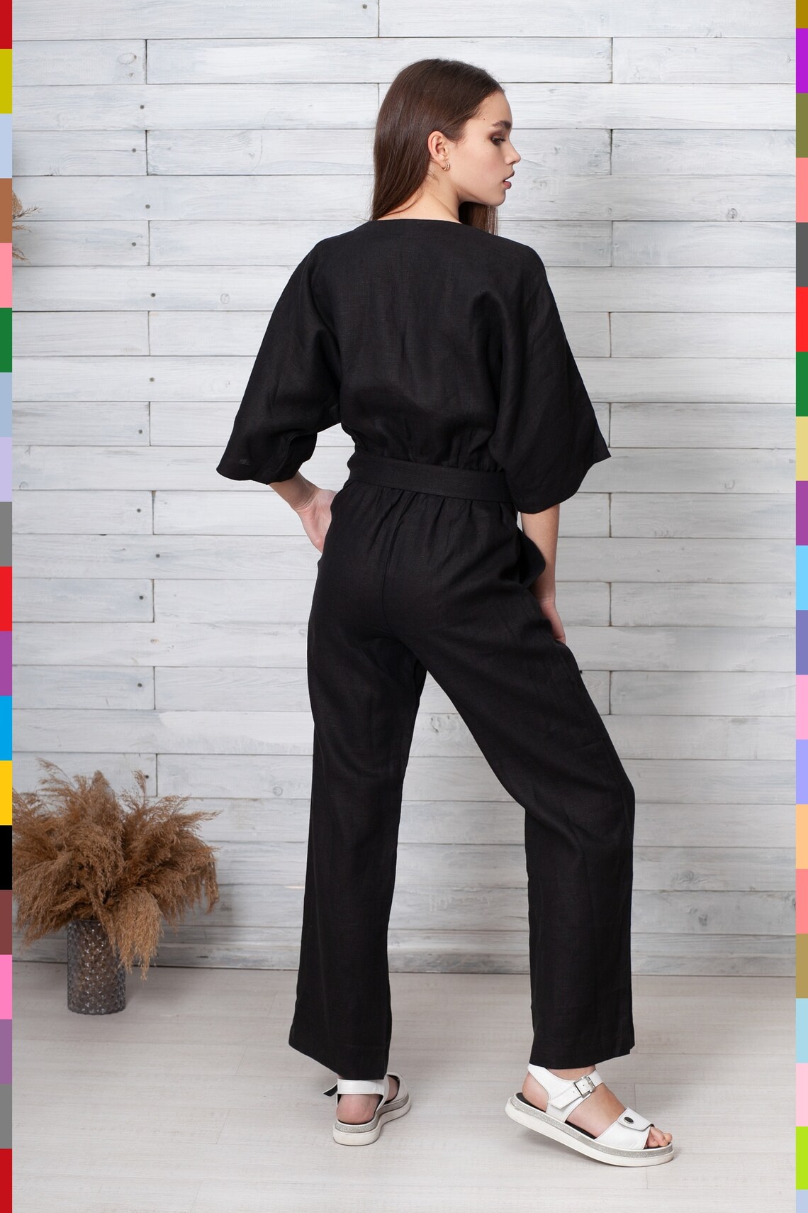 Wrap Linen Jumpsuit. Black Flax Romper. Linen Jumper. Black - Etsy