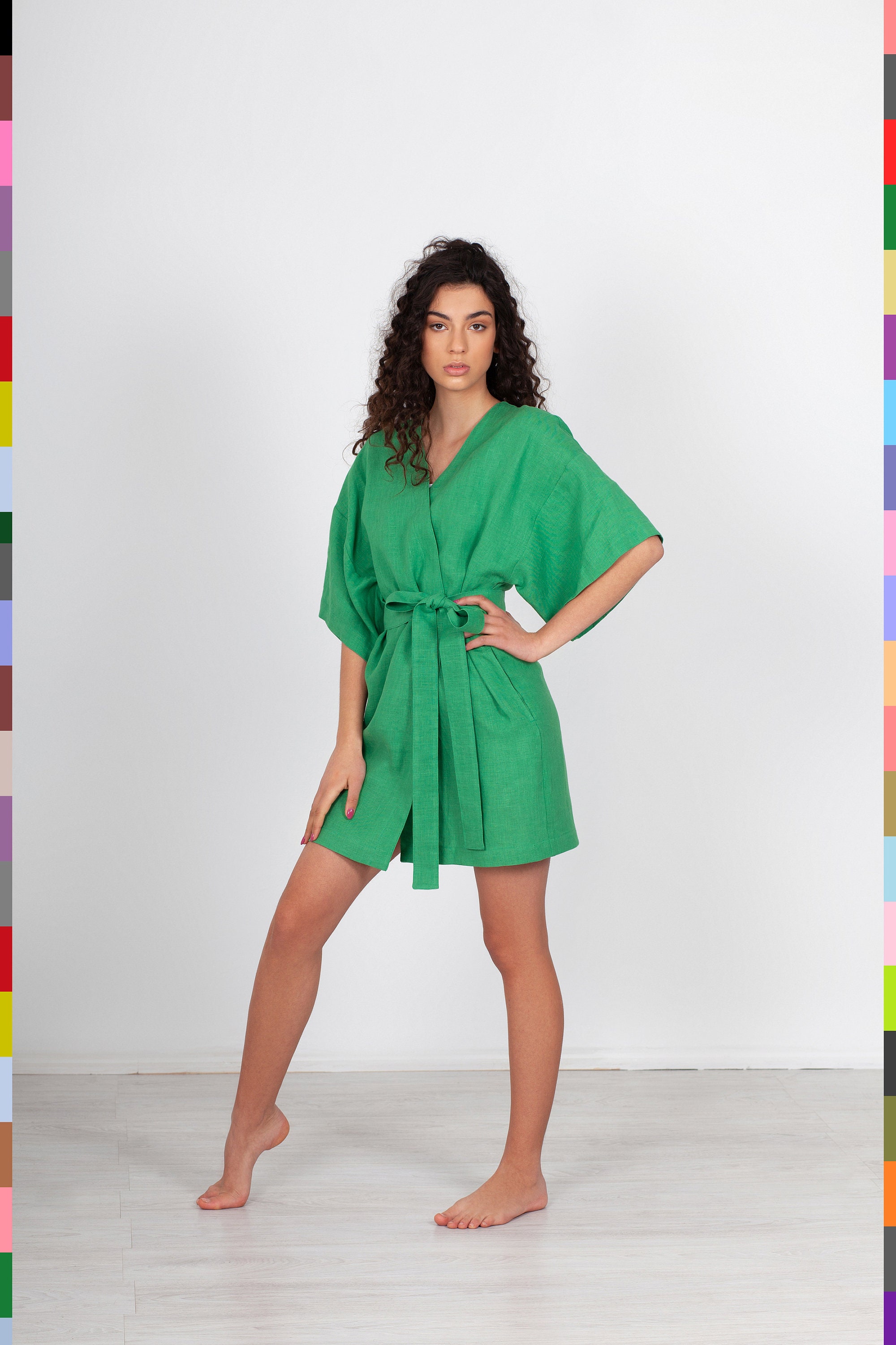 Green Linen Robe. Flax Kimono. Linen Loungewear. Bathrobe | Etsy