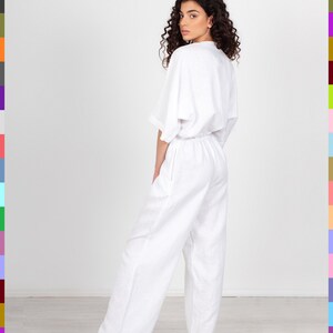 White Linen Jumpsuit. Wrap Flax Romper. Summer Jumper. Linen Overall ...