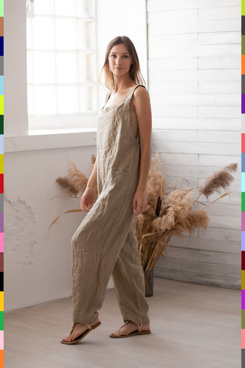 Natural Italian Linen Overalls: Double Washed Rompers, European Flax ...