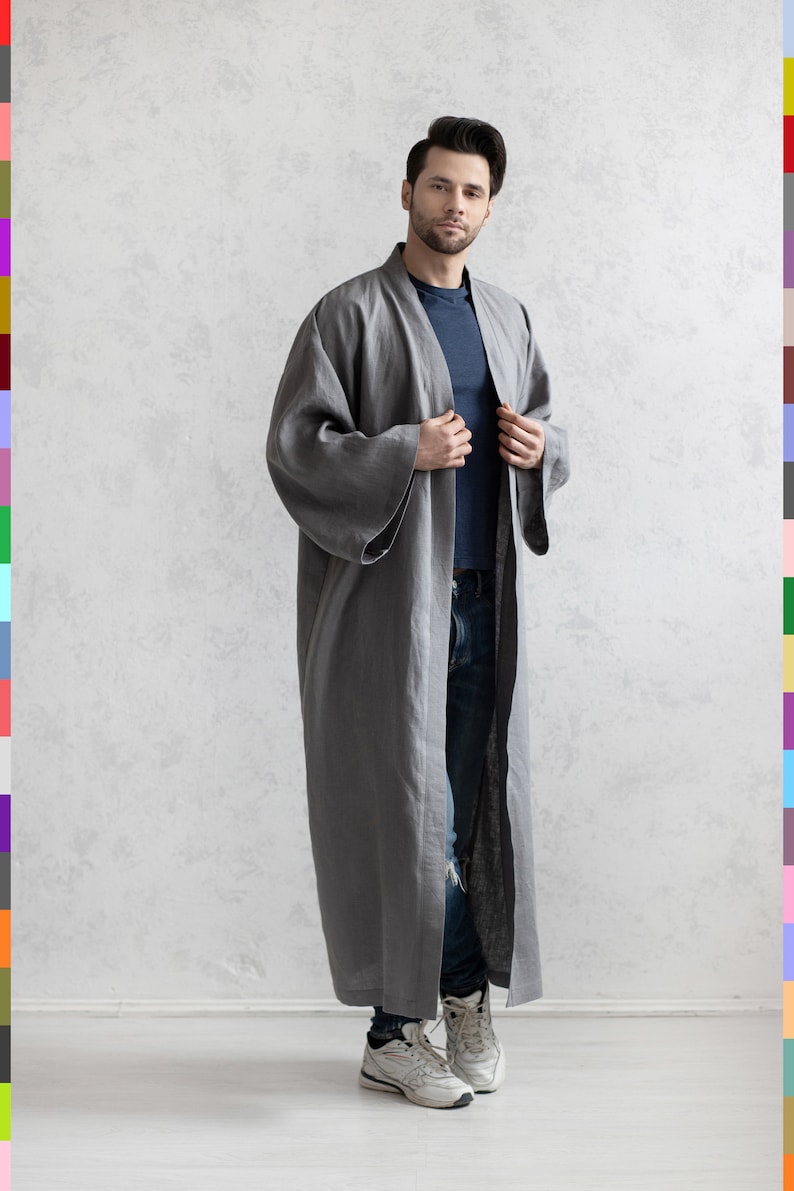 Italian Linen Men's Coat. Summer Long Jackets for Man. Fashion Robe. 24 ...