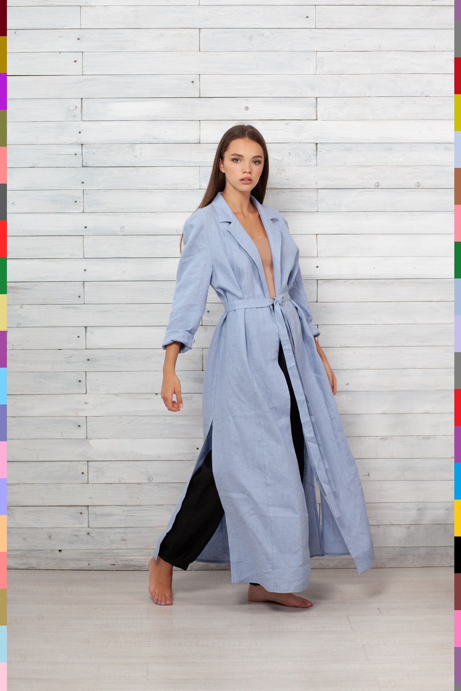 Blue Coat. Linen Peacoat. Classic Linen Coat. Blue Linen - Etsy