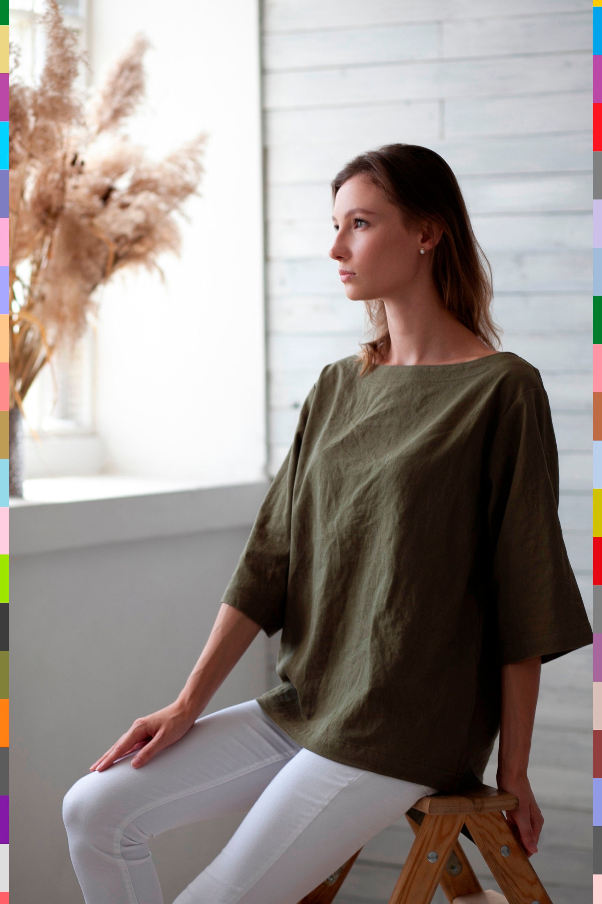 Khaki Linen Top. Flax Shirt. Linen T-shirt. Basic Linen Top. | Etsy