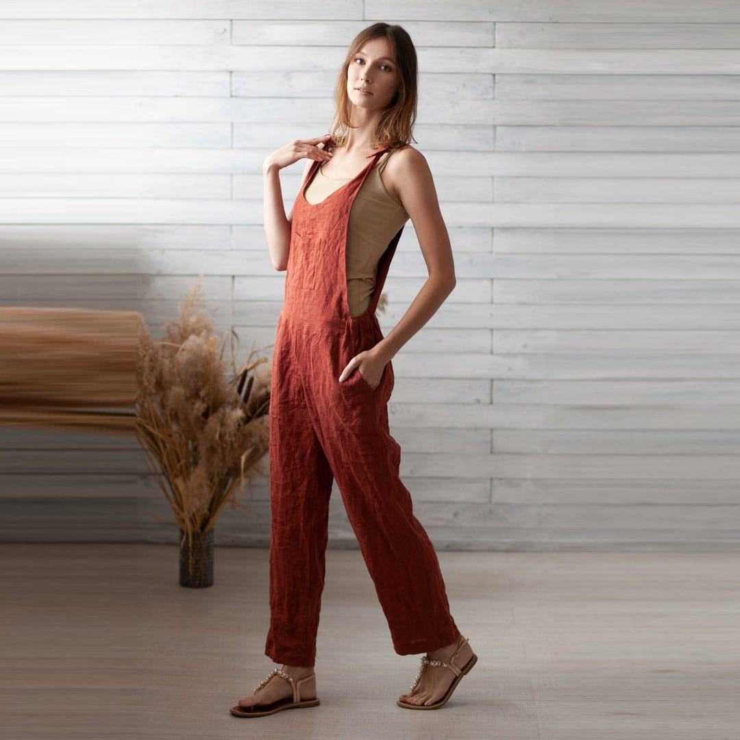 Linen Overalls. Sleeveless Linen Jumpsuit. Italian Flax Dungarees ...