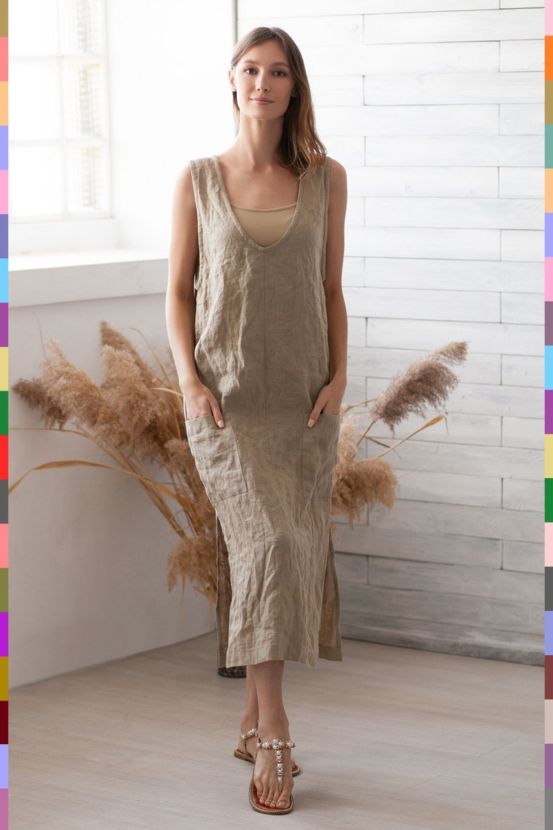 Smock Linen Dress. Flax Beige Dress. Linen Tunic. Pregnancy - Etsy