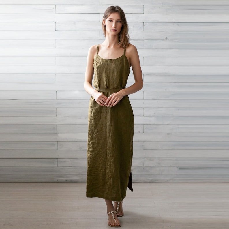 100% Italian Linen. Khaki Dress. Pure Flax Dresses. Pinafore Dresses ...