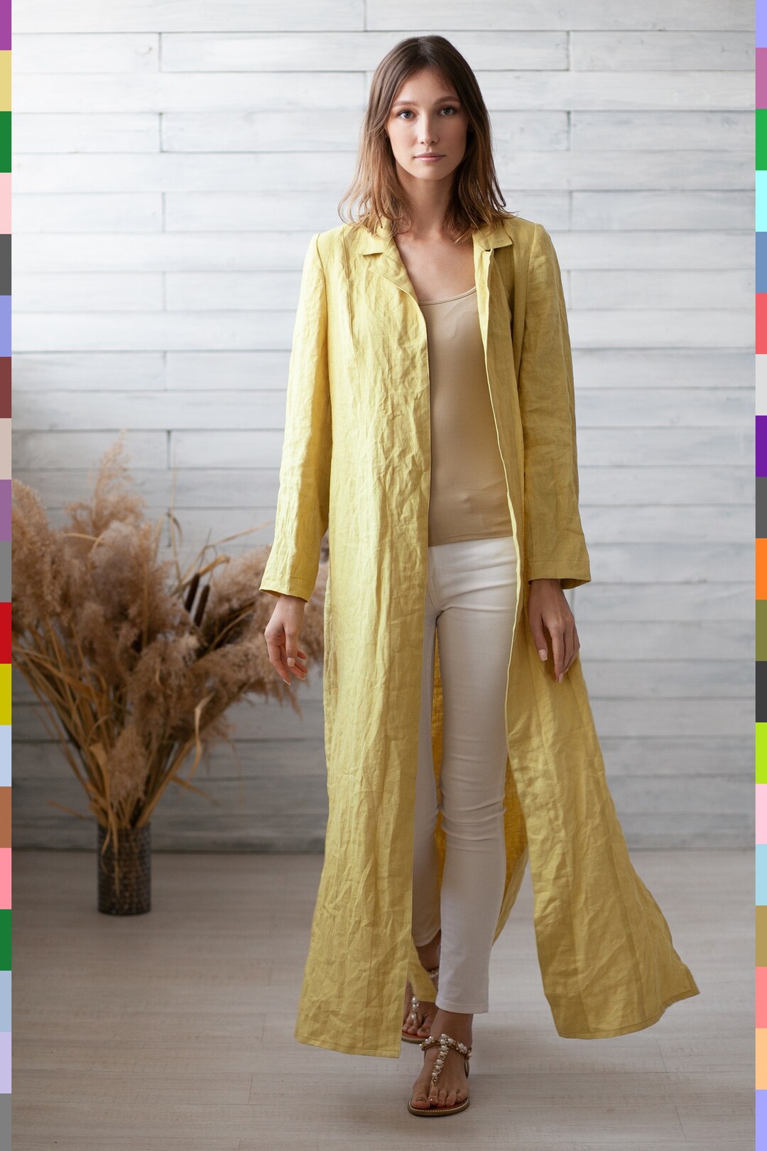 Yellow Coat. Linen Peacoat. Classic Linen Coat. Linen Jacket. Long ...