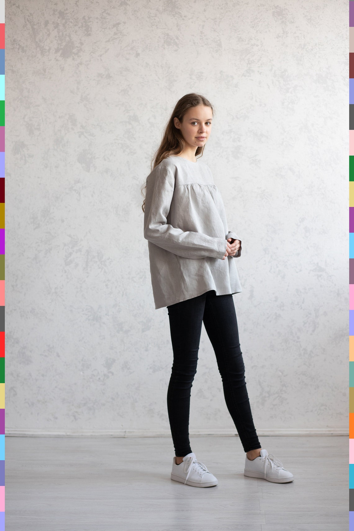 Linen Blouse. Light Gray Blouse. Long Sleeve Top. Women's - Etsy
