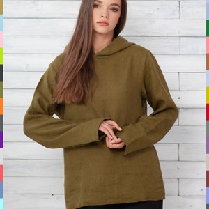 Linen Hoodie. Linen Sweatshirts. Hooded Linen Tunic. Linen Sweater ...