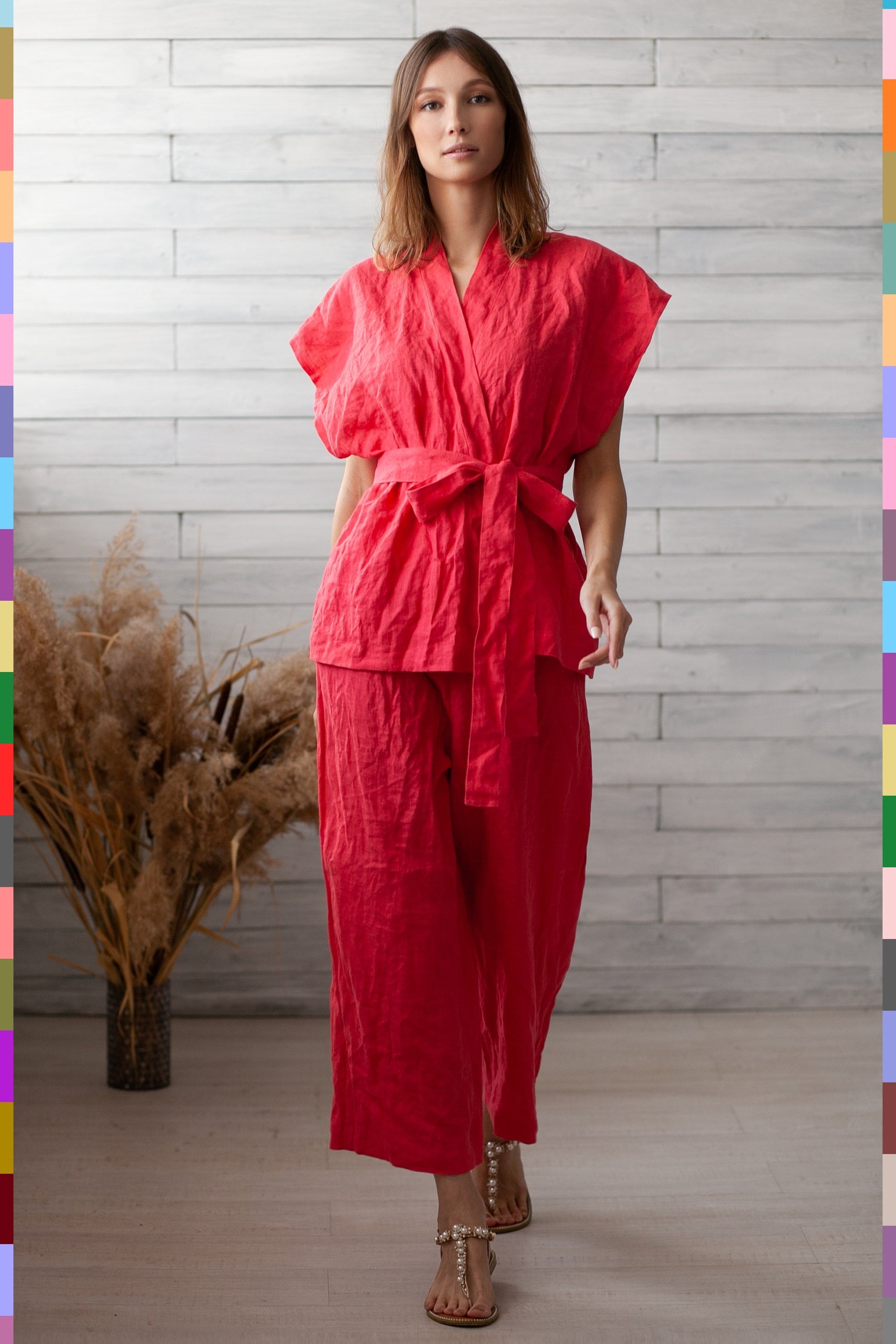 Linen Kimono Robe. Pink Flax Suit. Linen Costume. Linen - Etsy