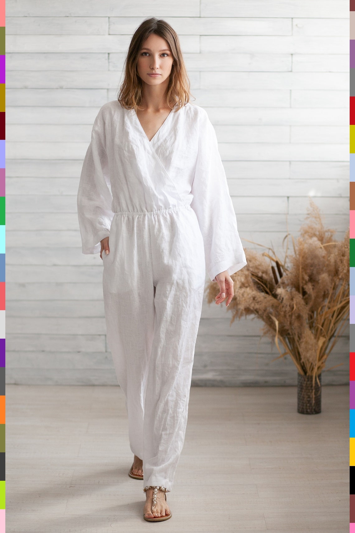 White Linen Jumpsuit. Wrap Flax Romper. Summer Jumper. Linen | Etsy