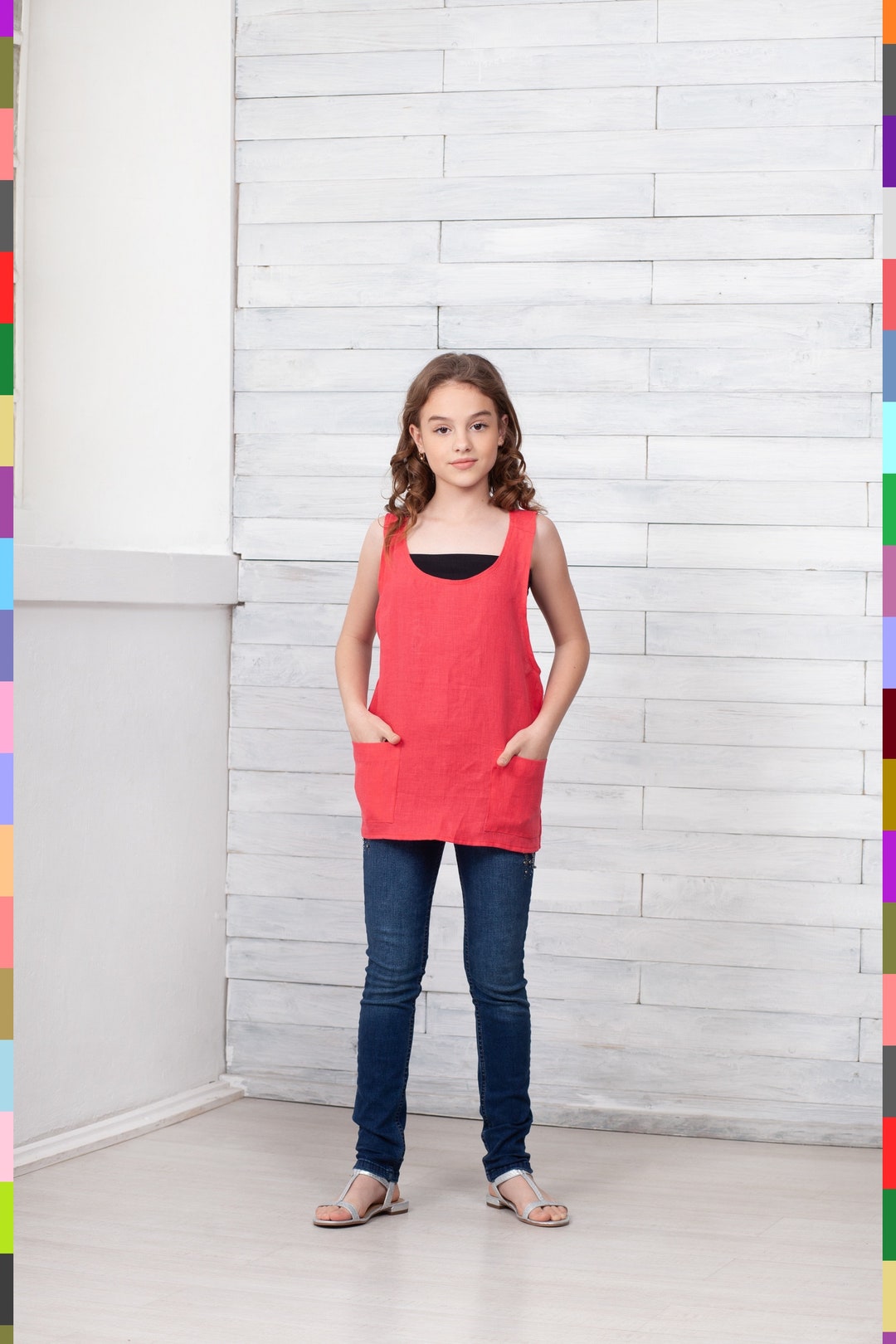 Pink Kids Apron. Girls Linen Tunic. Teen Apron Dress. Childrens Smock ...