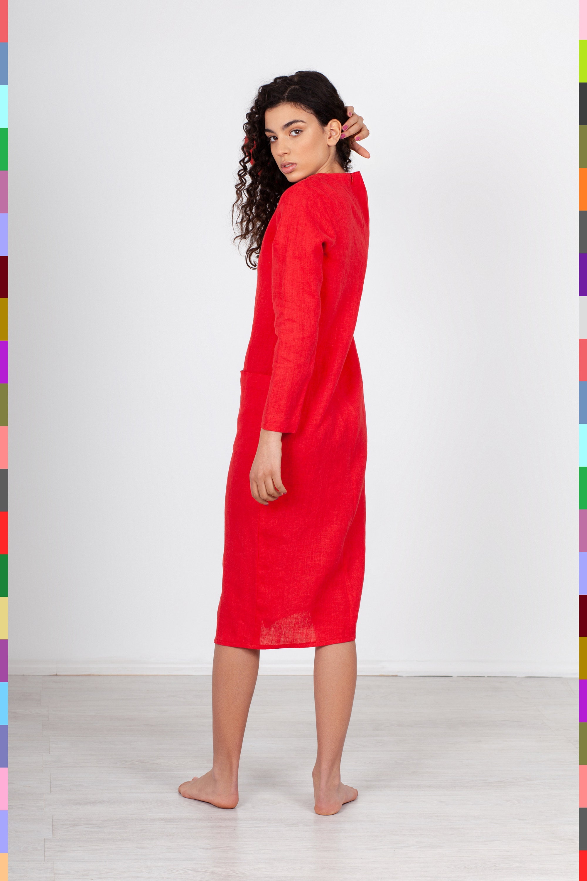 Red Linen Dress. Midi Flax Dress. Linen Tunic. Front Zipper - Etsy