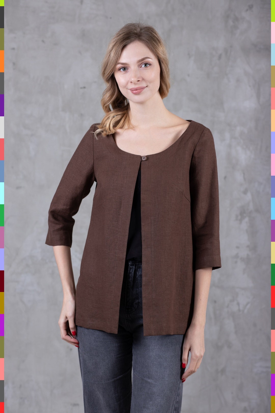 Linen Cape. One Button Blouse. Women's Jacket. Blouse With Sleeves ...
