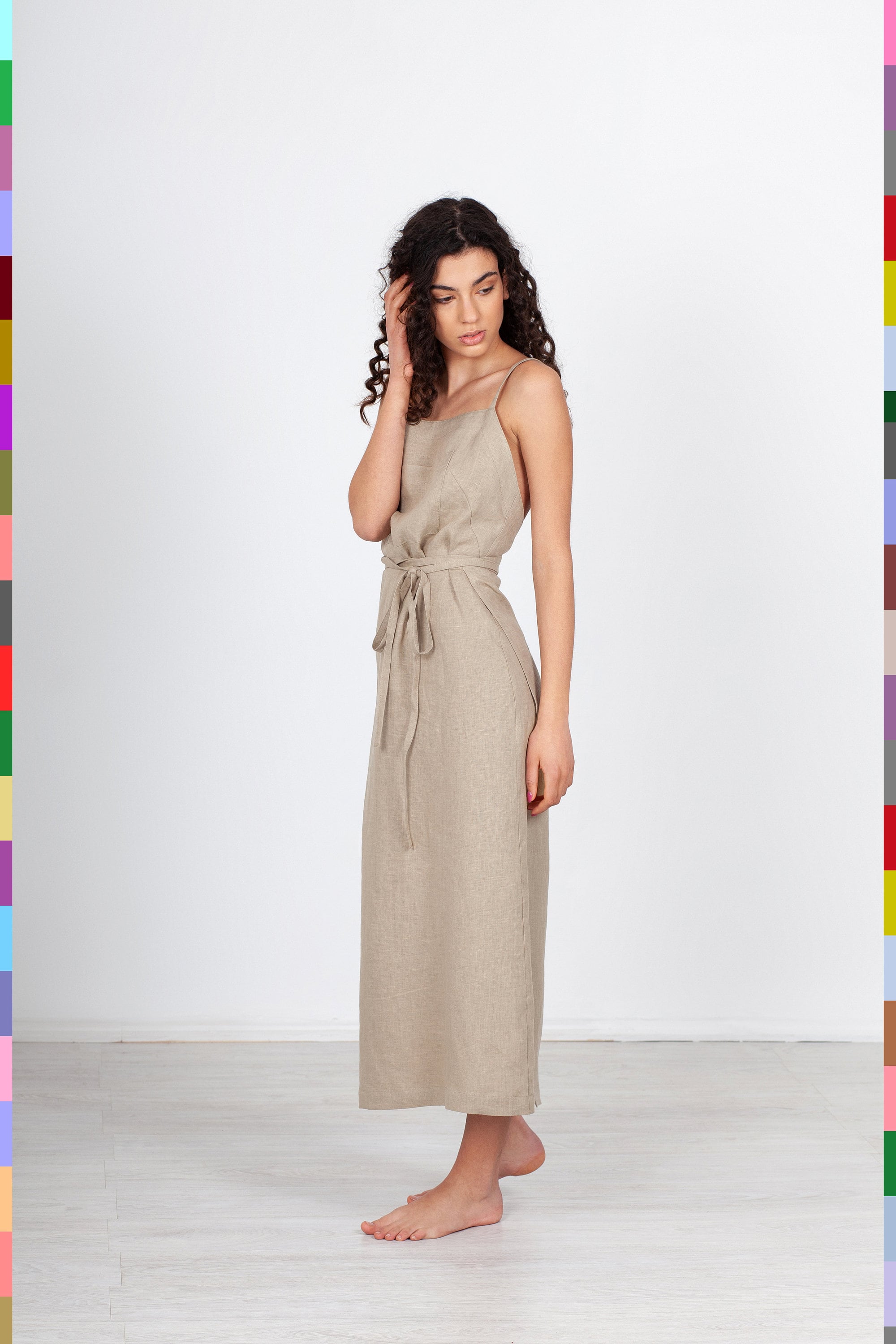 Beige Linen Dress. Flax Dress. Cross Back Dress. Maxi Flax | Etsy