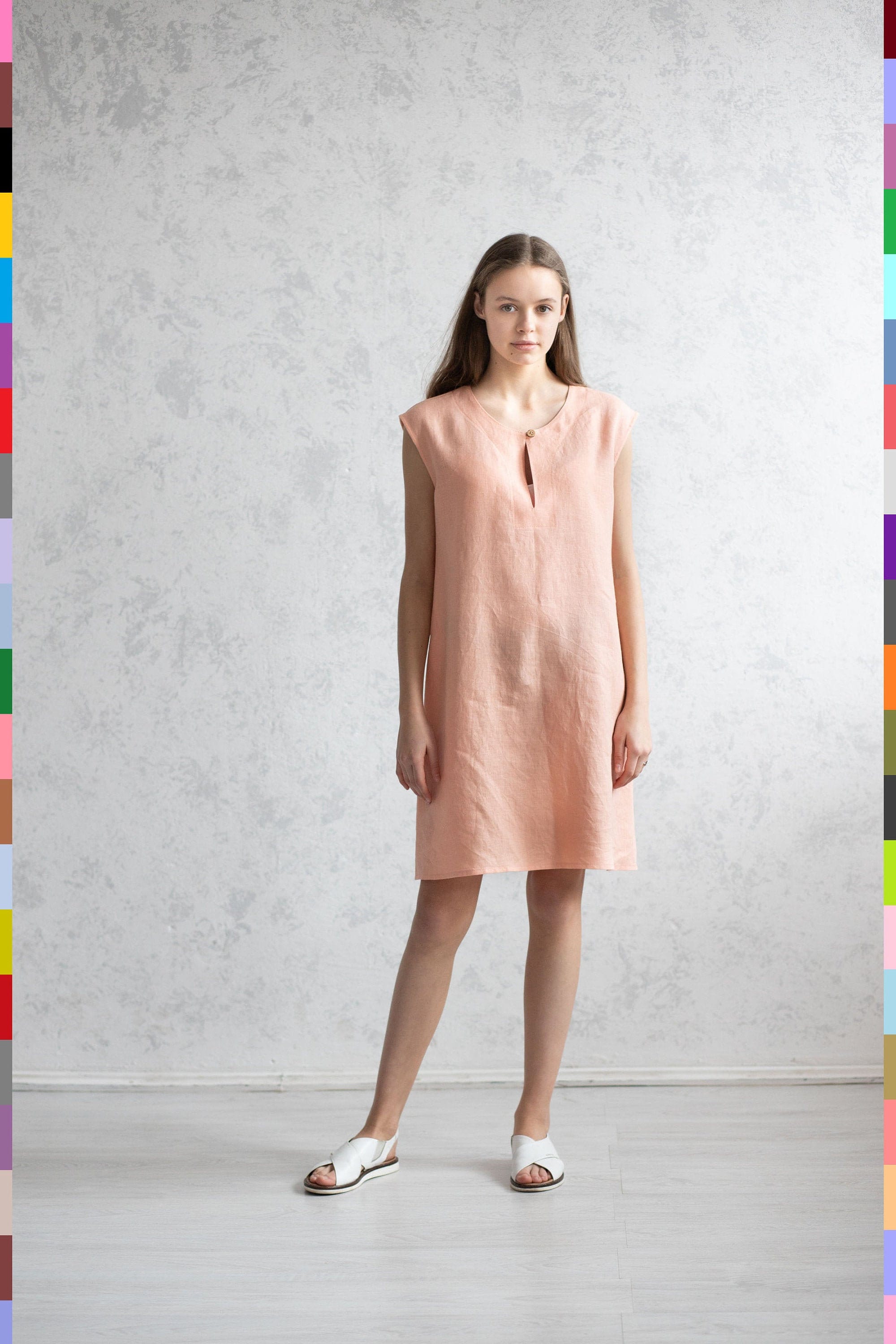 Pink Linen Dress. Midi Flax Dress. Smock Linen Dress. - Etsy