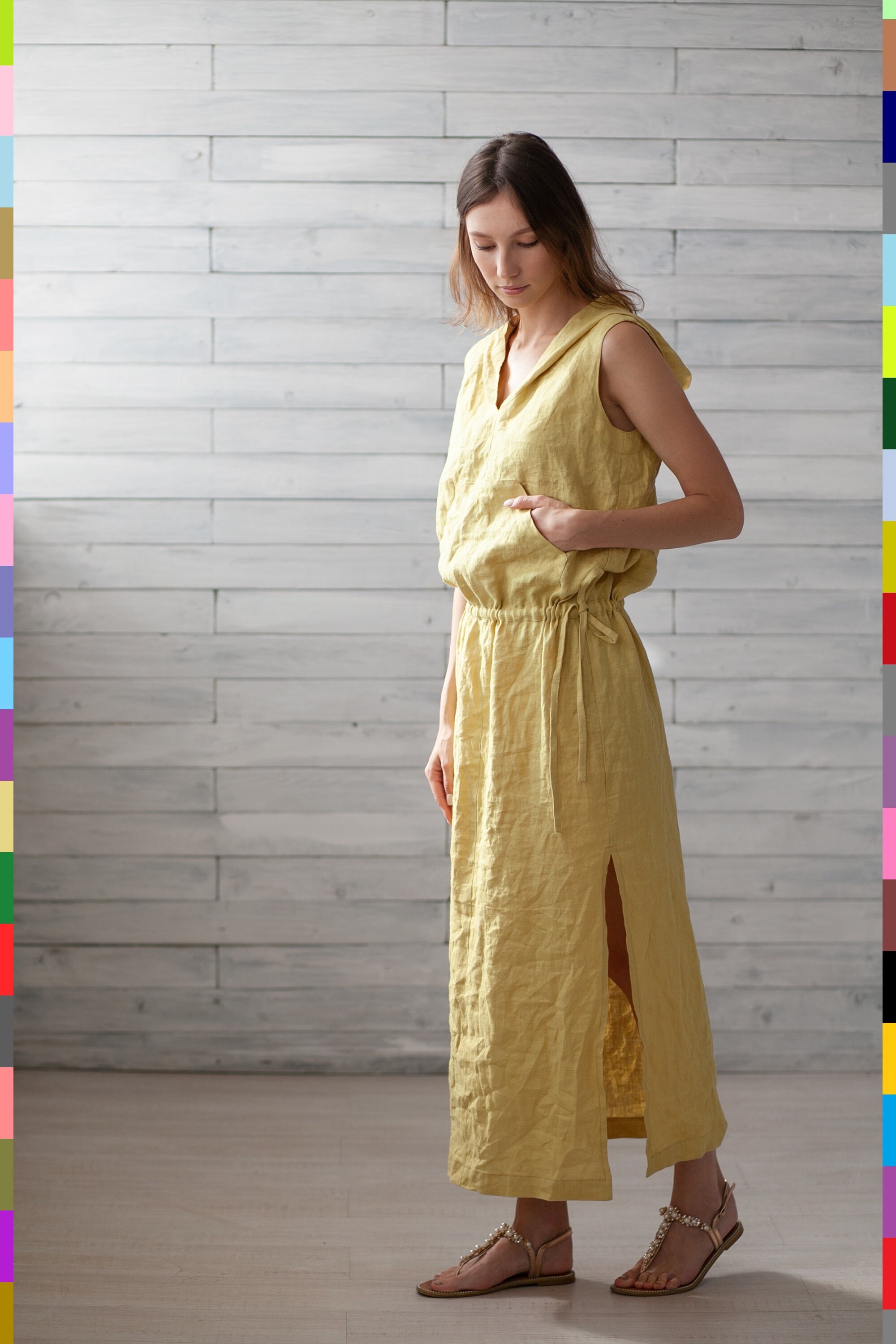 Yellow Linen Dress. Hoodie Flax Dress. Maxi Linen Tunic. | Etsy