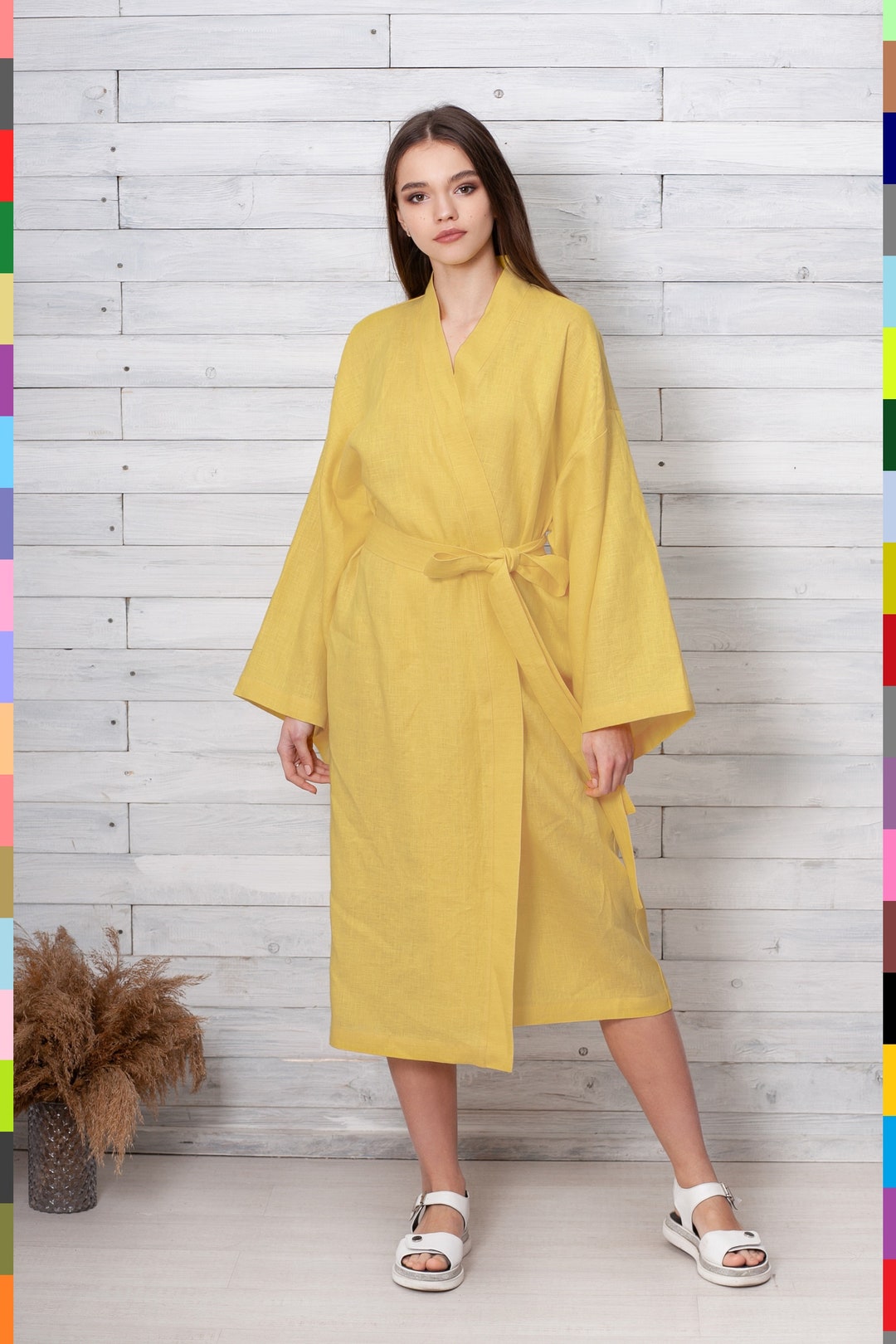 Lemon Linen Robe. Handmade Linen Robe. Linen Loungewear. Bathrobe ...