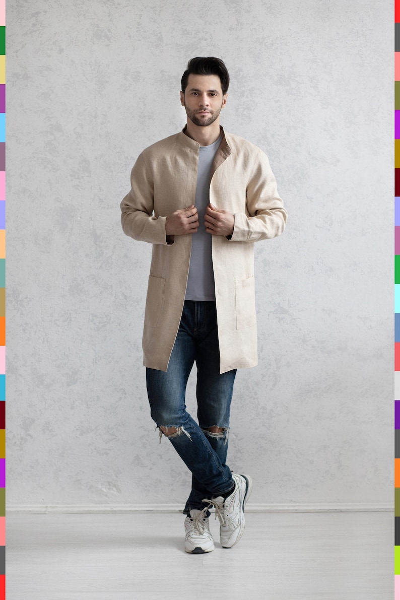 Men's Double Sided Coat. Elegant Long Jacket for Man. European Linen ...
