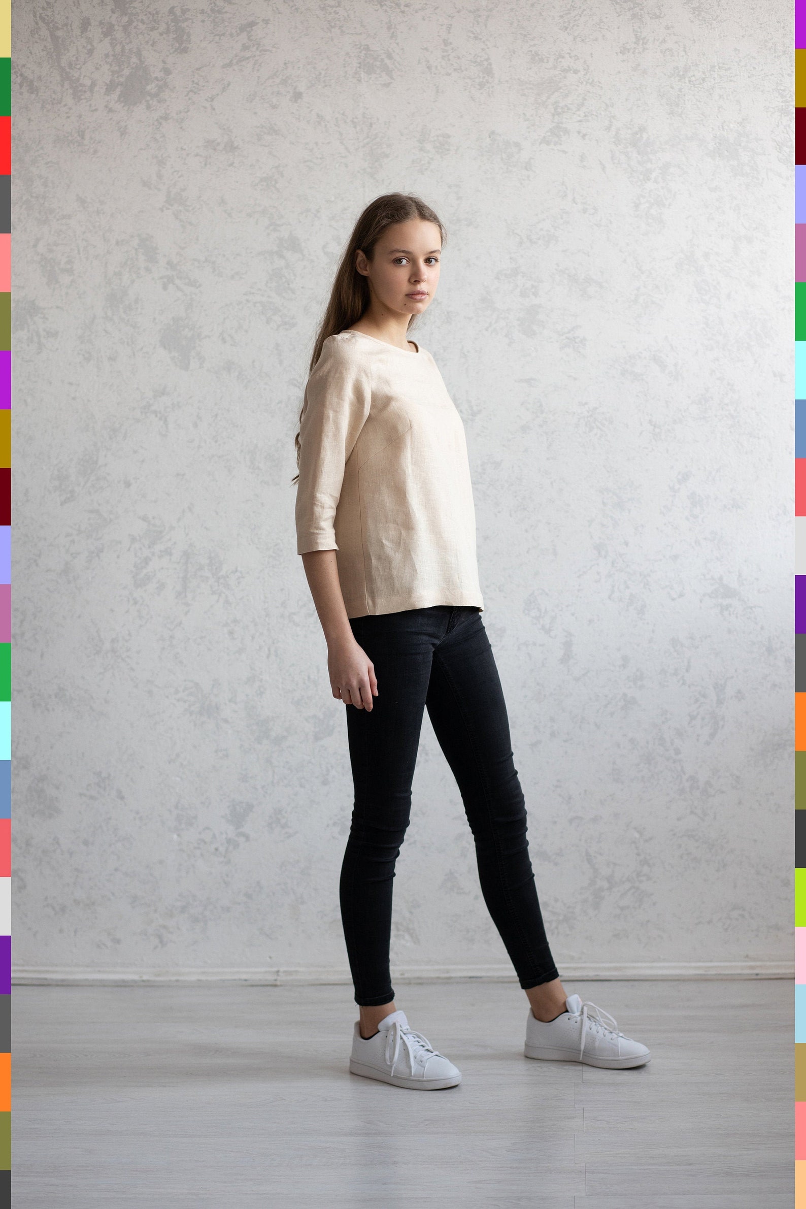 Linen Tees. Linen Tee 3/4 Sleeve. Washed Linen Tees. Simple | Etsy