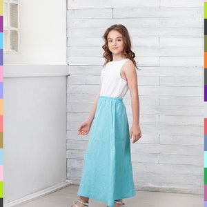 Blue Kids Skirt. Maxi Girls Skirt. Long Linen Skirt. Kids Flare Skirt ...