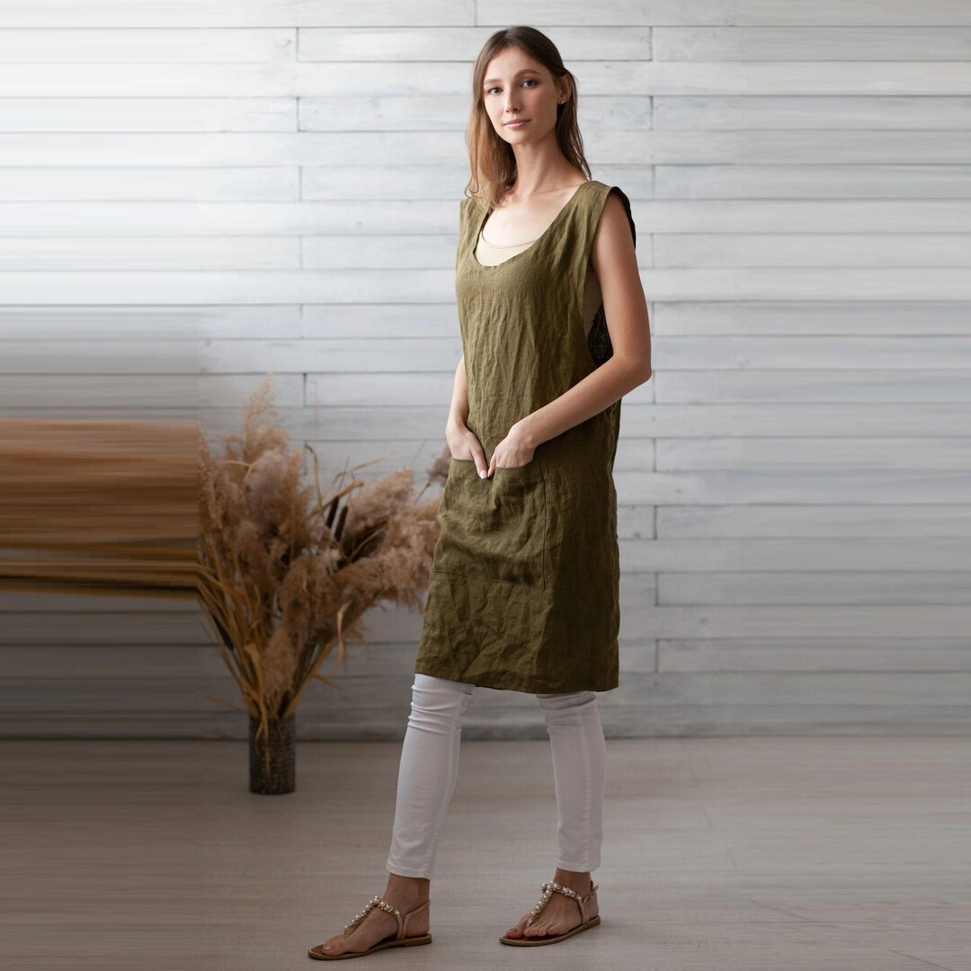 Women Aprons. Front Pocket Dress. Overall Apron. Kitchen Outfit. Apron ...