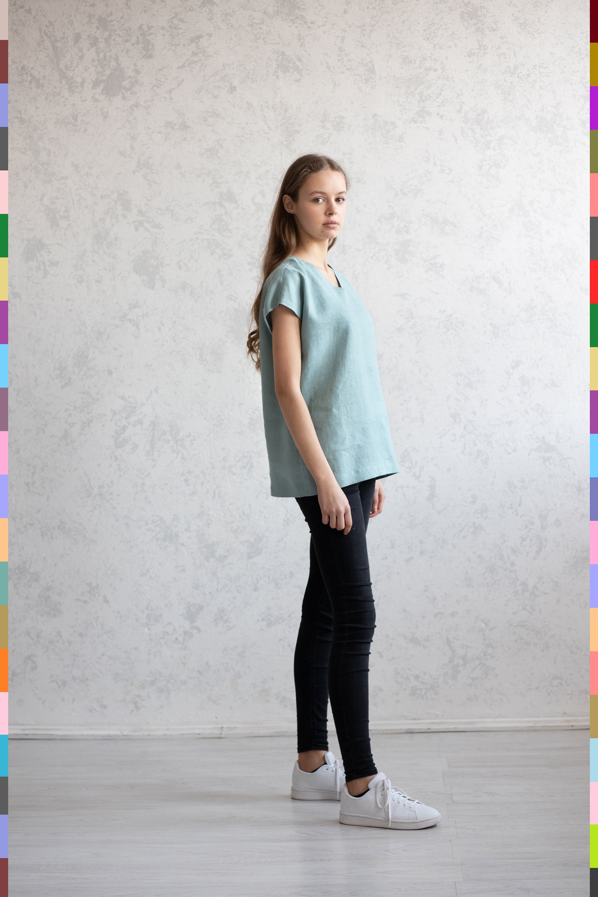 Linen V-neck Top. Blue Linen Tops. Boxy Linen Top. Linen | Etsy