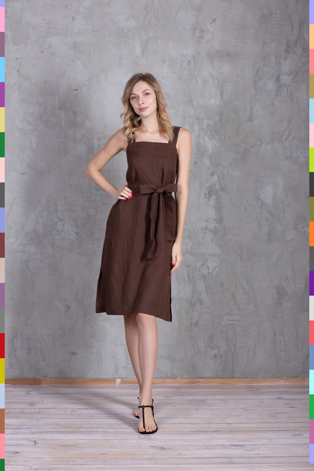 Summer Dress. Brown Flax Dress. Apron Dress. Linen Pinafore. Bridesmaid ...