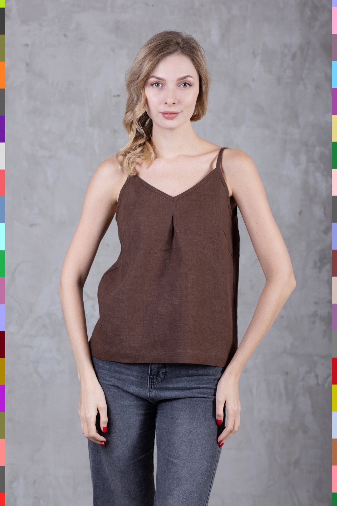 100% Italian Linen. Women's Linen Cami Top – Chocolate Flax Tank (OEKO ...