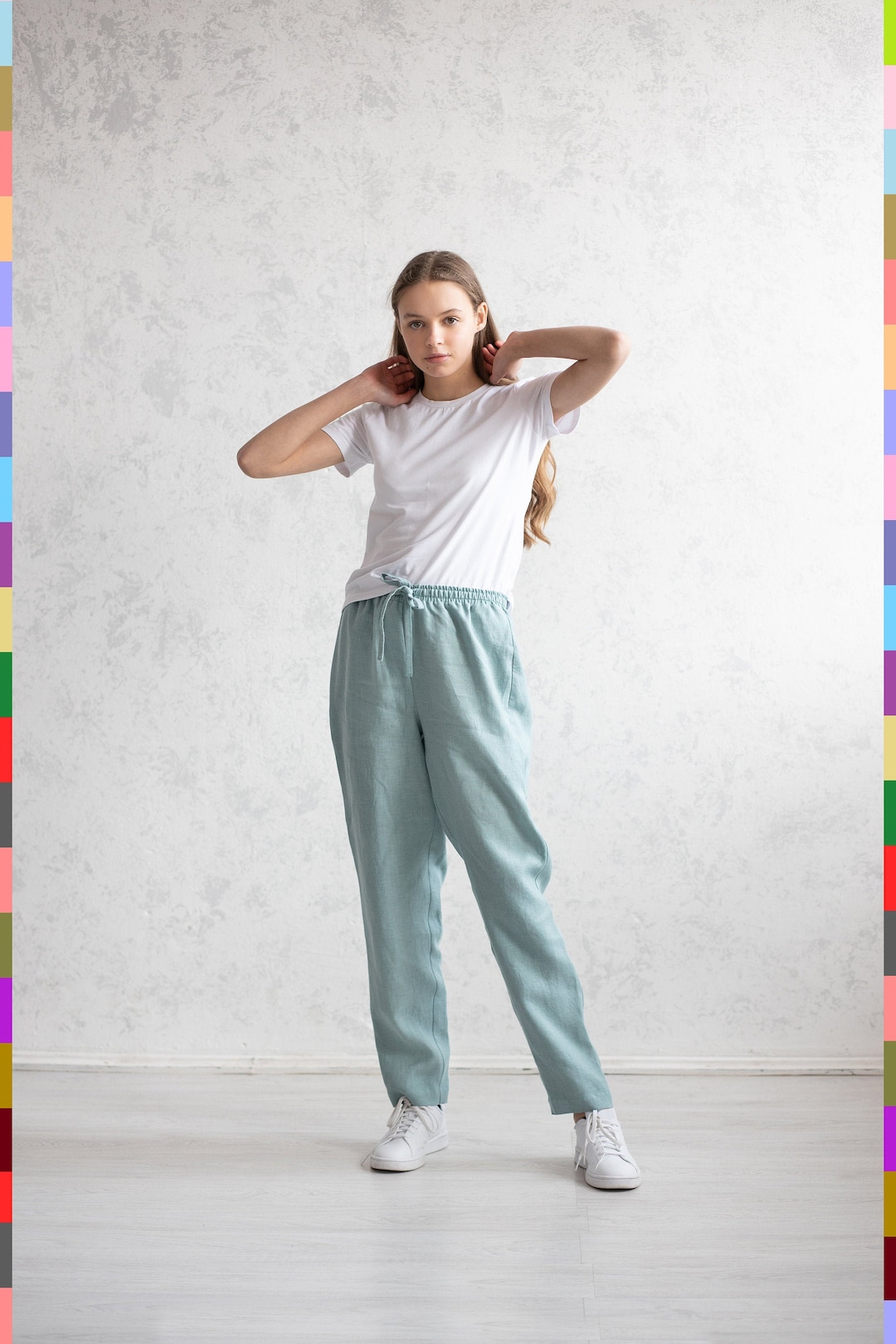 Summer Linen Pants. Classic Linen Pants. Aquamarine Pants. Linen ...
