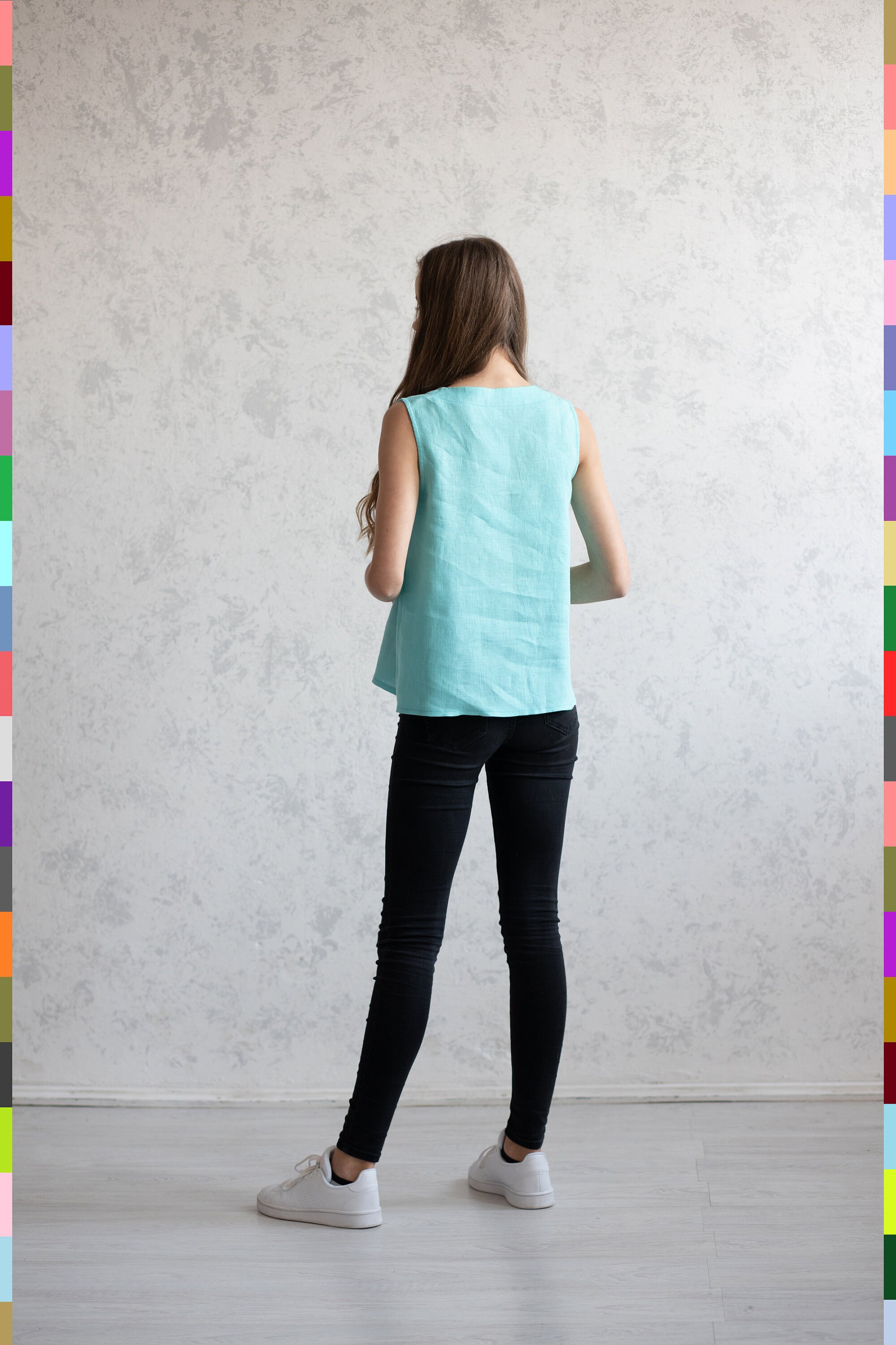 Linen V-neck Tops. Blue Linen Top. Boxy Linen Tops. Linen - Etsy