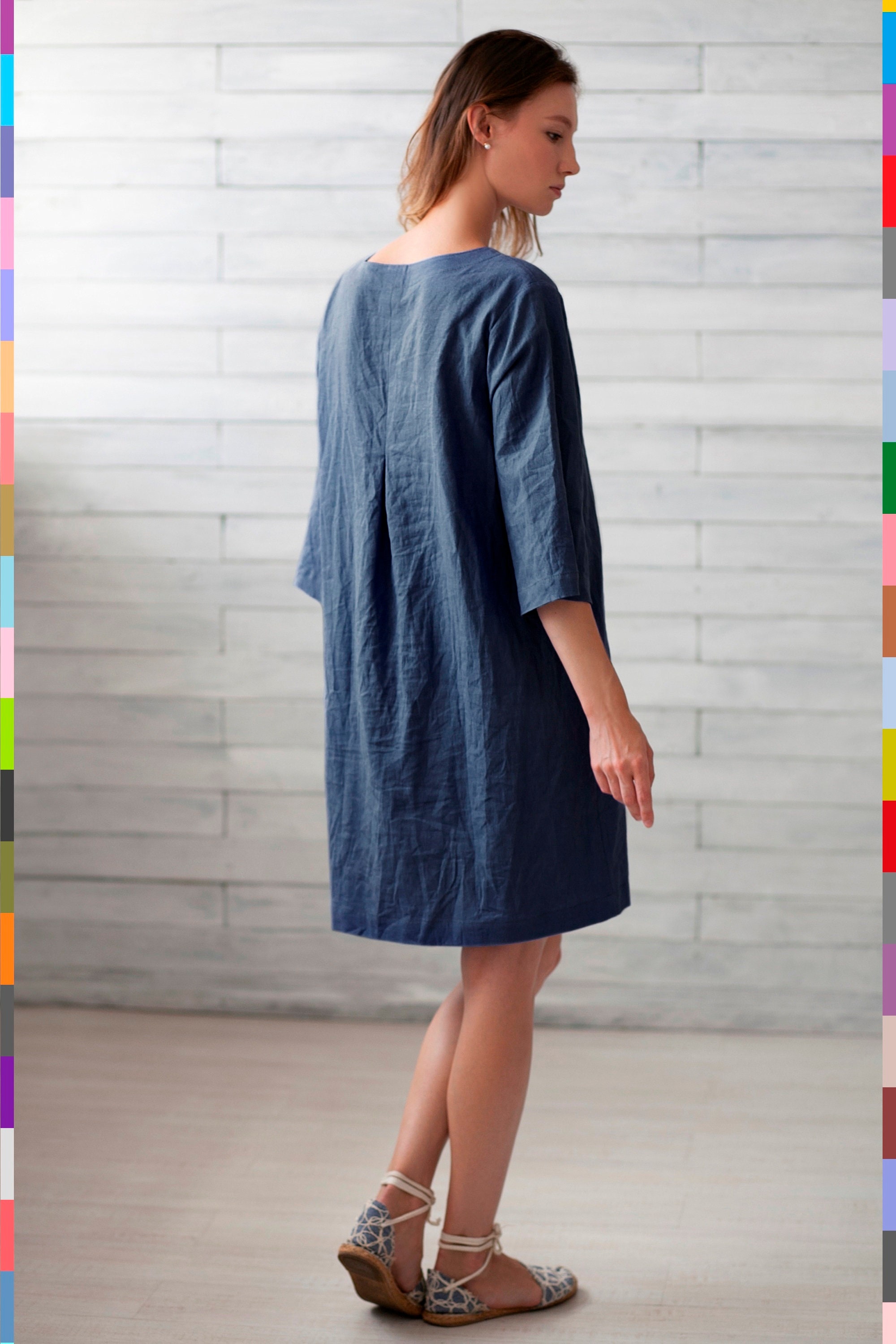 Navy Linen Dress. Minimal Linen Dress. Linen Tunic Dress. | Etsy