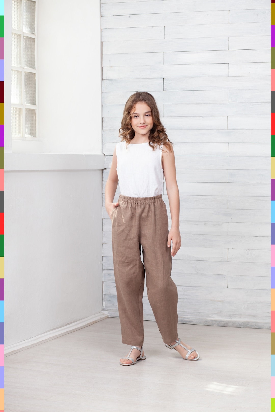 Brown Kids Pants. Girls Linen Trousers. Children Linen Pants. Kids Flax ...
