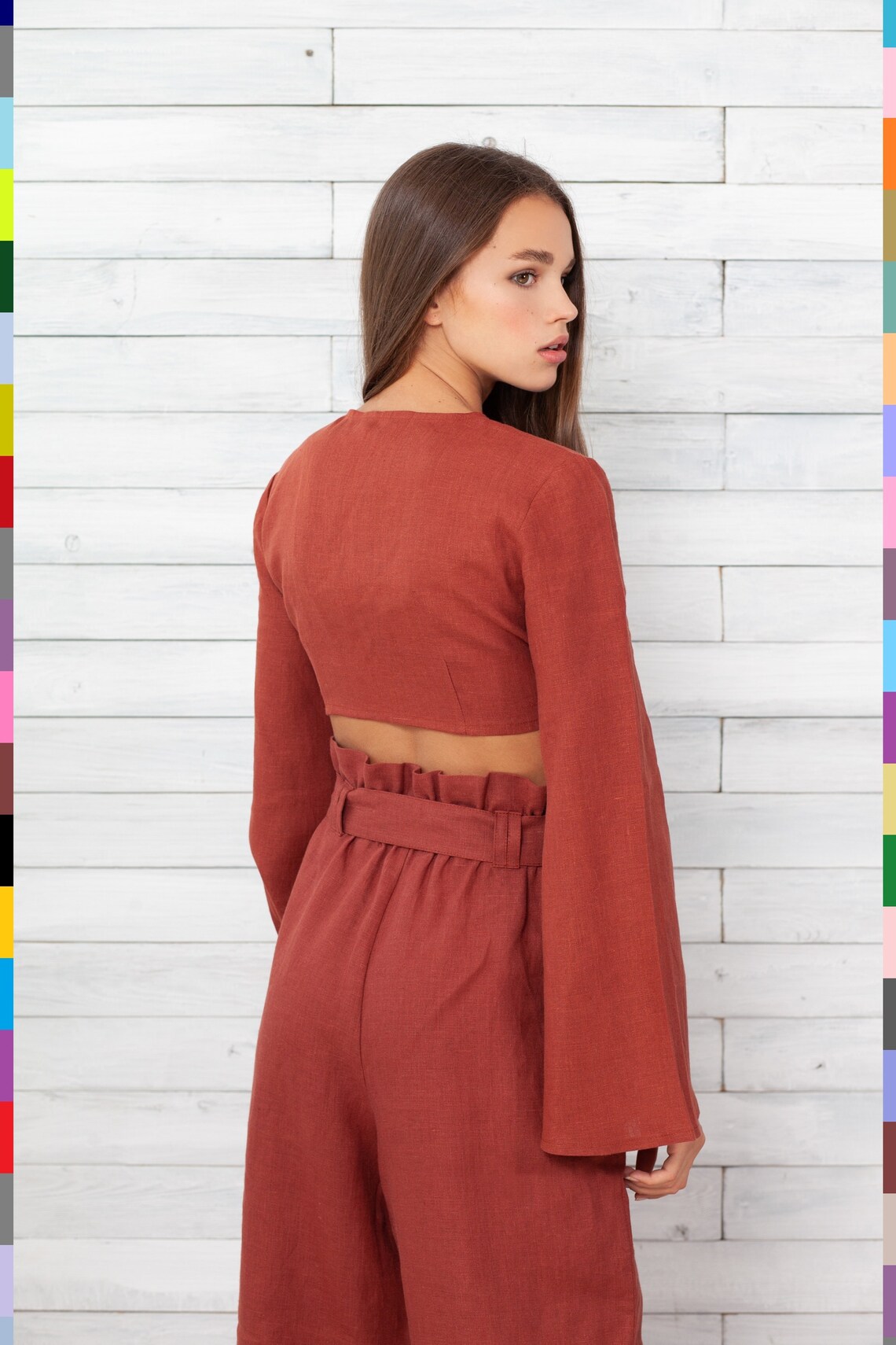 Terracotta Linen Top. Terracotta Crop Top. Linen Tie Front | Etsy