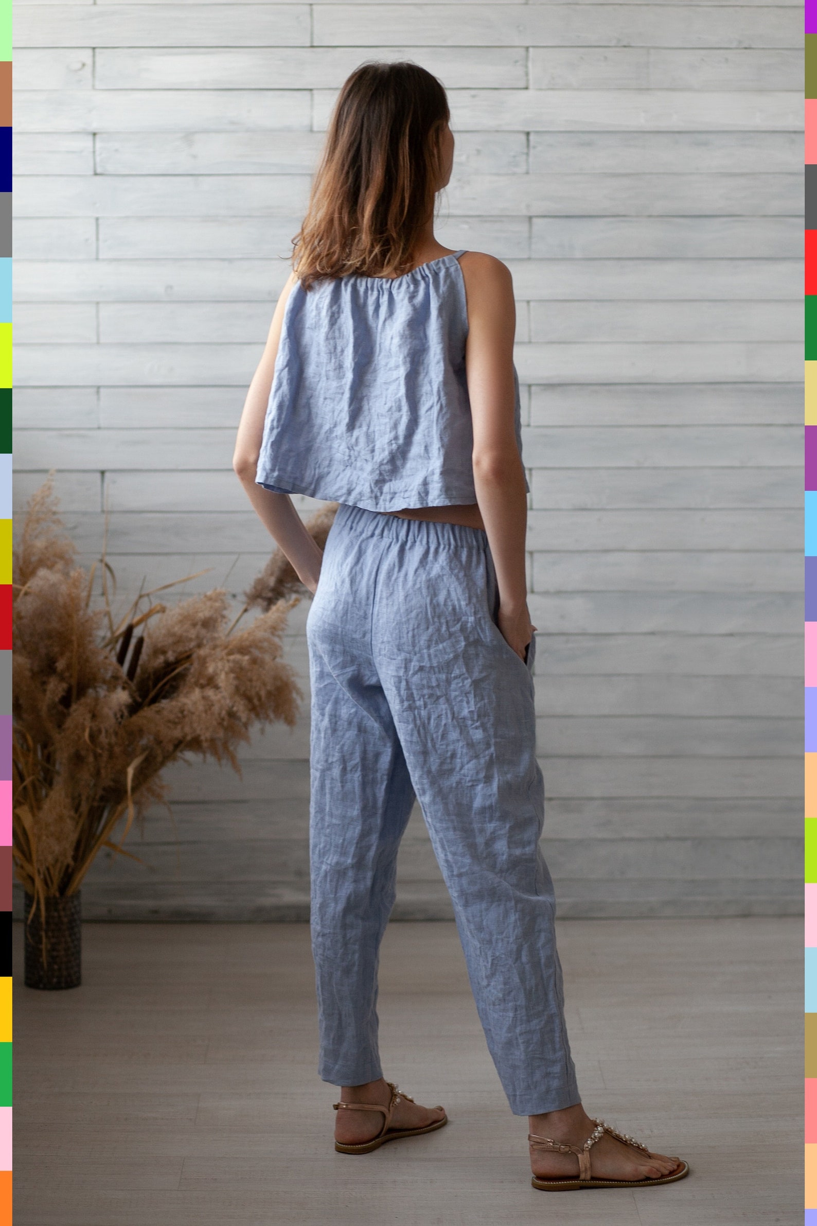 Blue Linen Pants. Woman Flax Pants. Pajama Linen Trousers. - Etsy