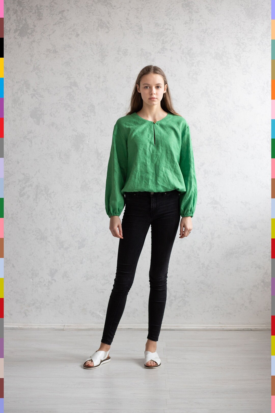 Green Linen Top. Long Sleeve Tops. Flax Blouse. Linen Tunic. 100% Pure ...