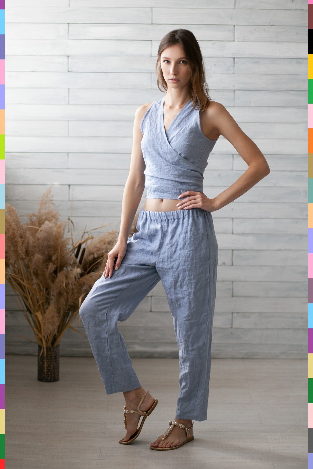 Blue Linen Pants. Woman Flax Pants. Pajama Linen Trousers. Slack Linen Pants. 100% Pure Linen ...