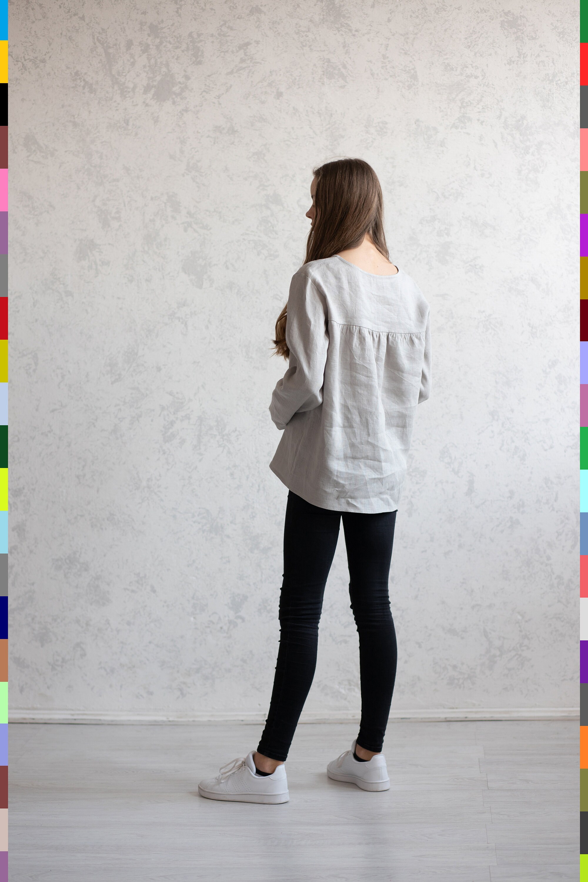 Linen Blouse. Light Gray Blouse. Long Sleeve Top. Women's - Etsy