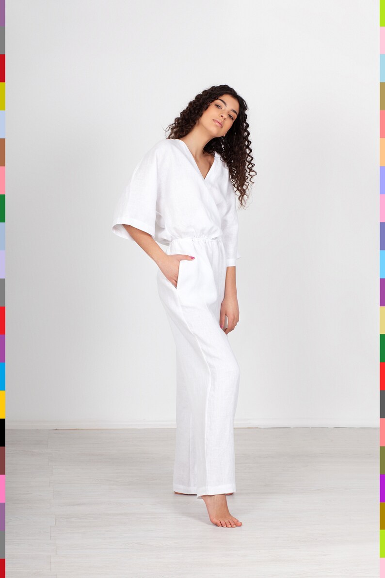 White Linen Jumpsuit. Wrap Flax Romper. Summer Jumper. Linen - Etsy