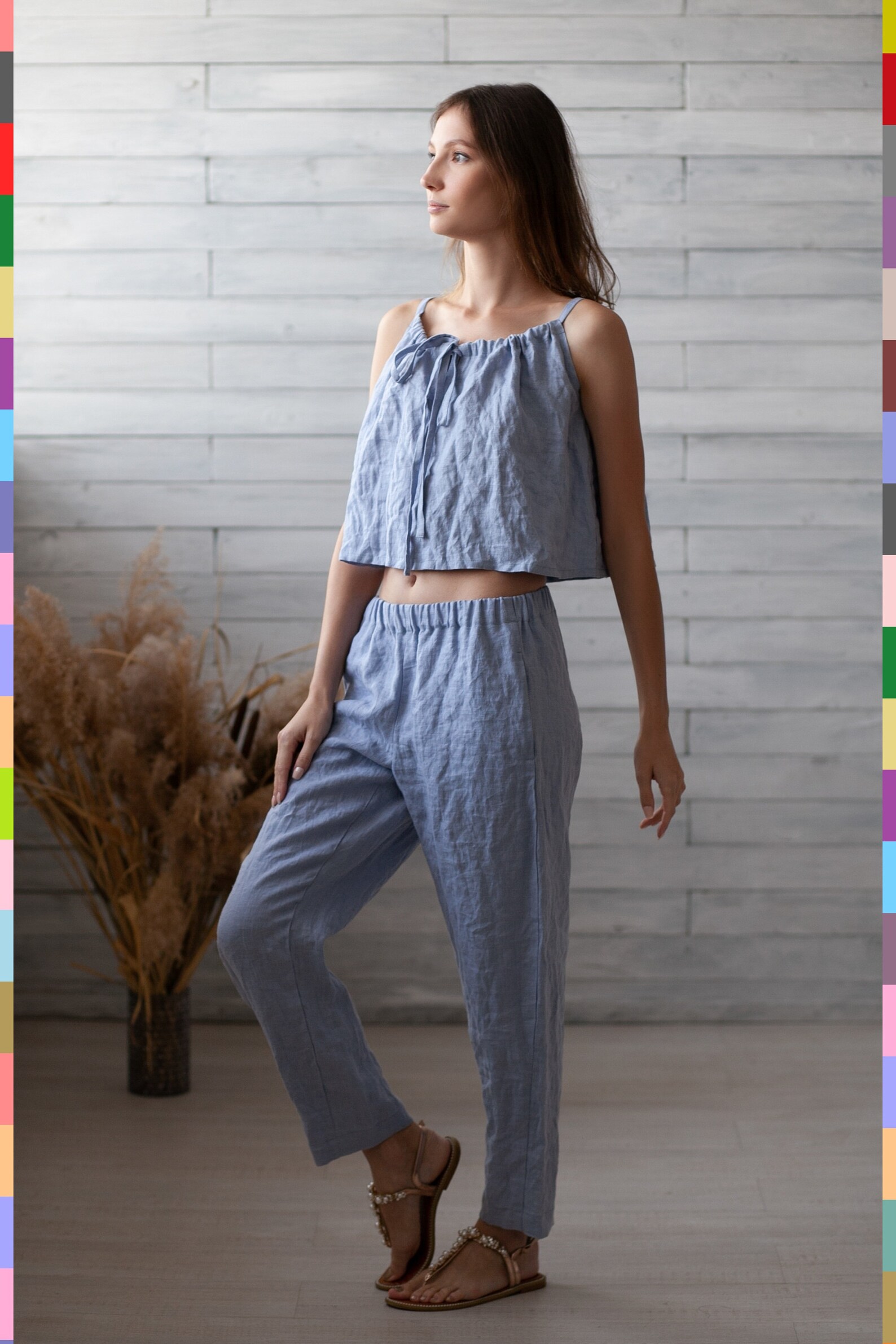 Blue Linen Pants. Woman Flax Pants. Pajama Linen Trousers. - Etsy
