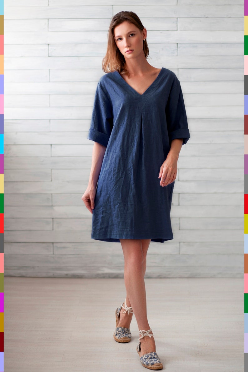 Navy Linen Dress. Minimal Linen Dress. Linen Tunic Dress. - Etsy