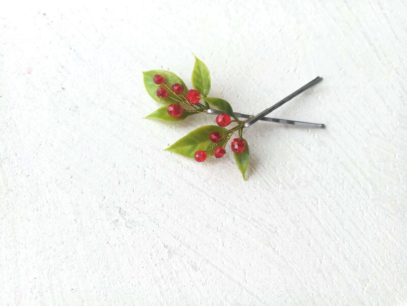 Red Hair Pin Floral Hair Pin Leaf Hair Pin Boho Headpiece | Etsy