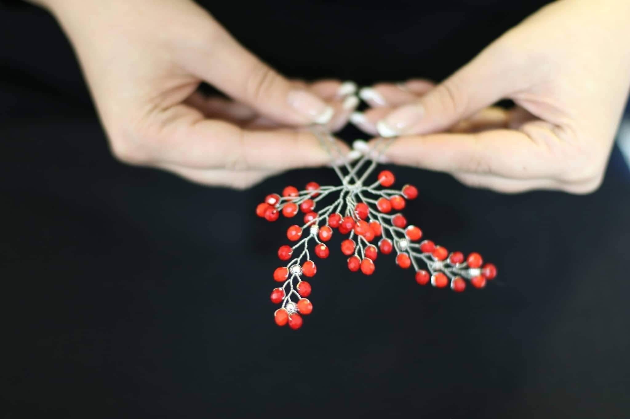 Red hair pin bridal hair pins crystal hair pins wedding hair | Etsy
