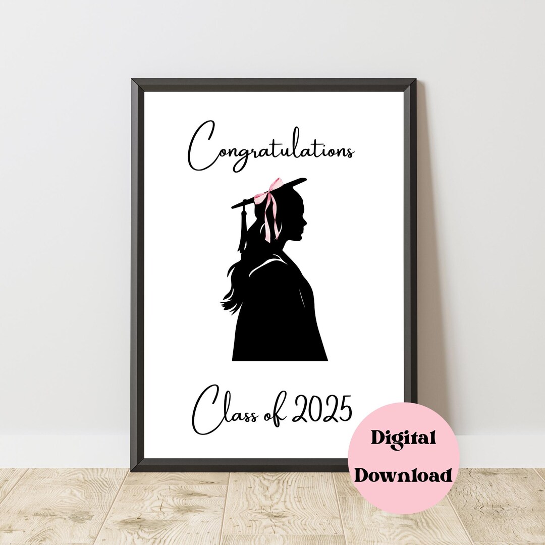 Trendy Graduation Bow Silhouette Icon Wall Art, Graduation Wall Art ...