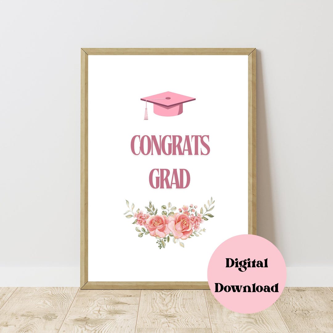 Floral Graduation Pink Wall Art, Graduation Wall Art, Printable Wall ...