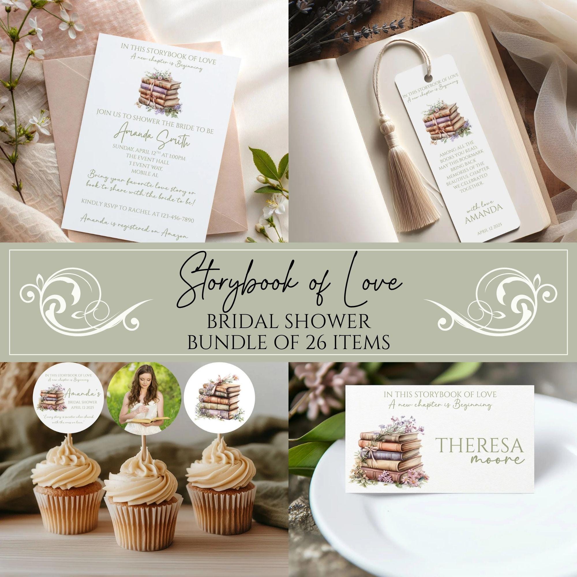 Book Theme Bridal Shower Bundle, Book Themed Printable, Digital Bridal ...