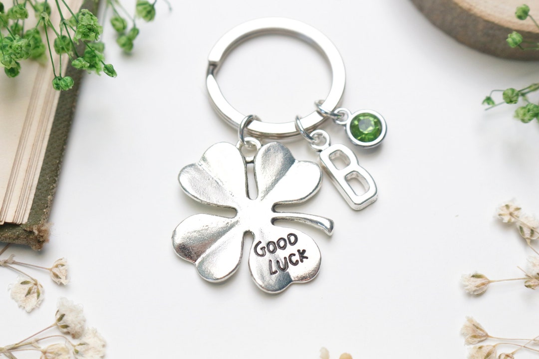 Good Luck Personalised Keyring - Four Leaf Clover Gift. Leaving Gift ...