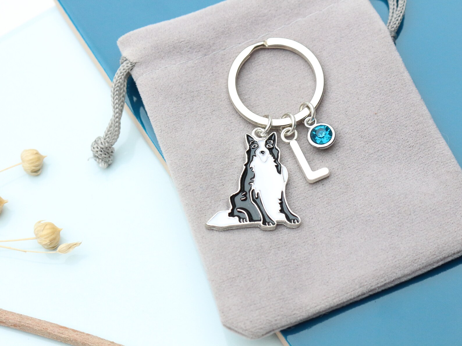 Personalised Border Collie Keyring – Dog Lover Gift With Initial ...
